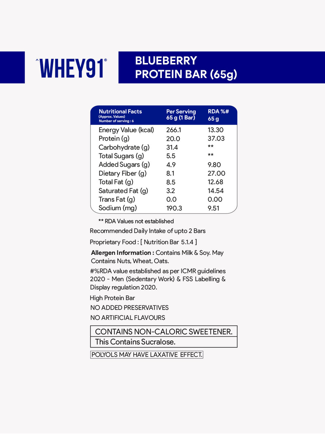 Buy 20g Whey Blueberry Protein Bar Online – Pack of 6 Bars | WHEY91 ...